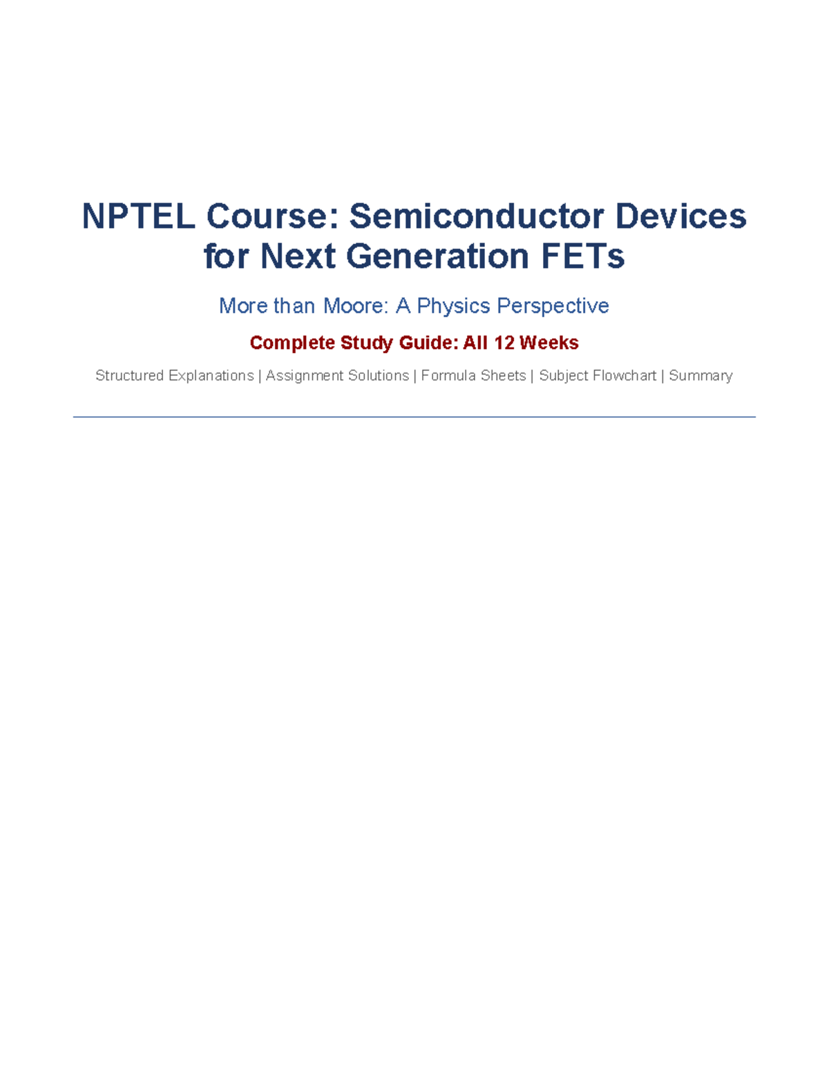 NPTEL Course: Semiconductor Devices (Week 1-9) Study Guide and ...