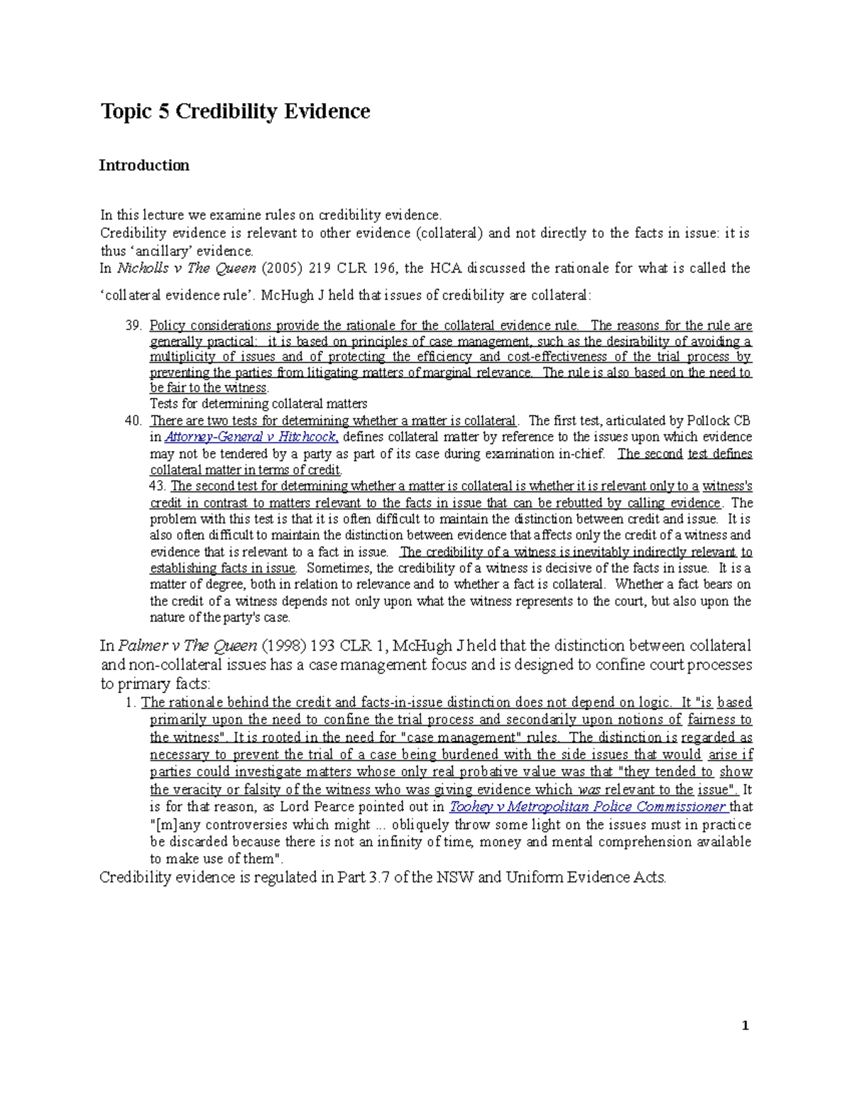 LAW313 Final Exam Topic 5: Understanding Credibility Evidence - Studocu