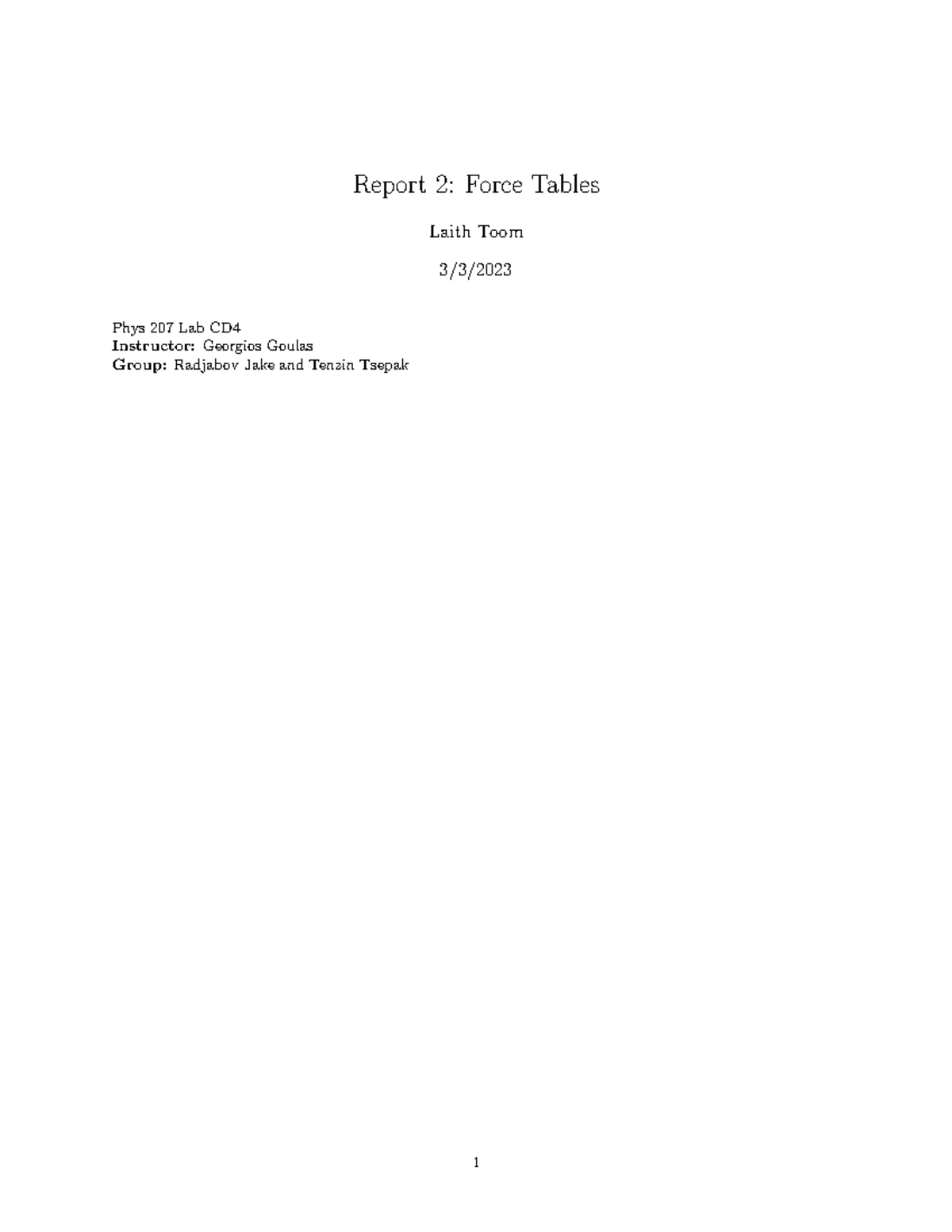 Phys 207 - Lab 2 Report on Force Tables and Vector Analysis - Studocu