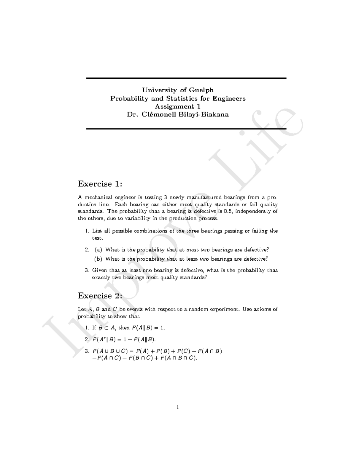 Assignment 1: Probability & Statistics for Engineers (ENGG 1010) - Studocu