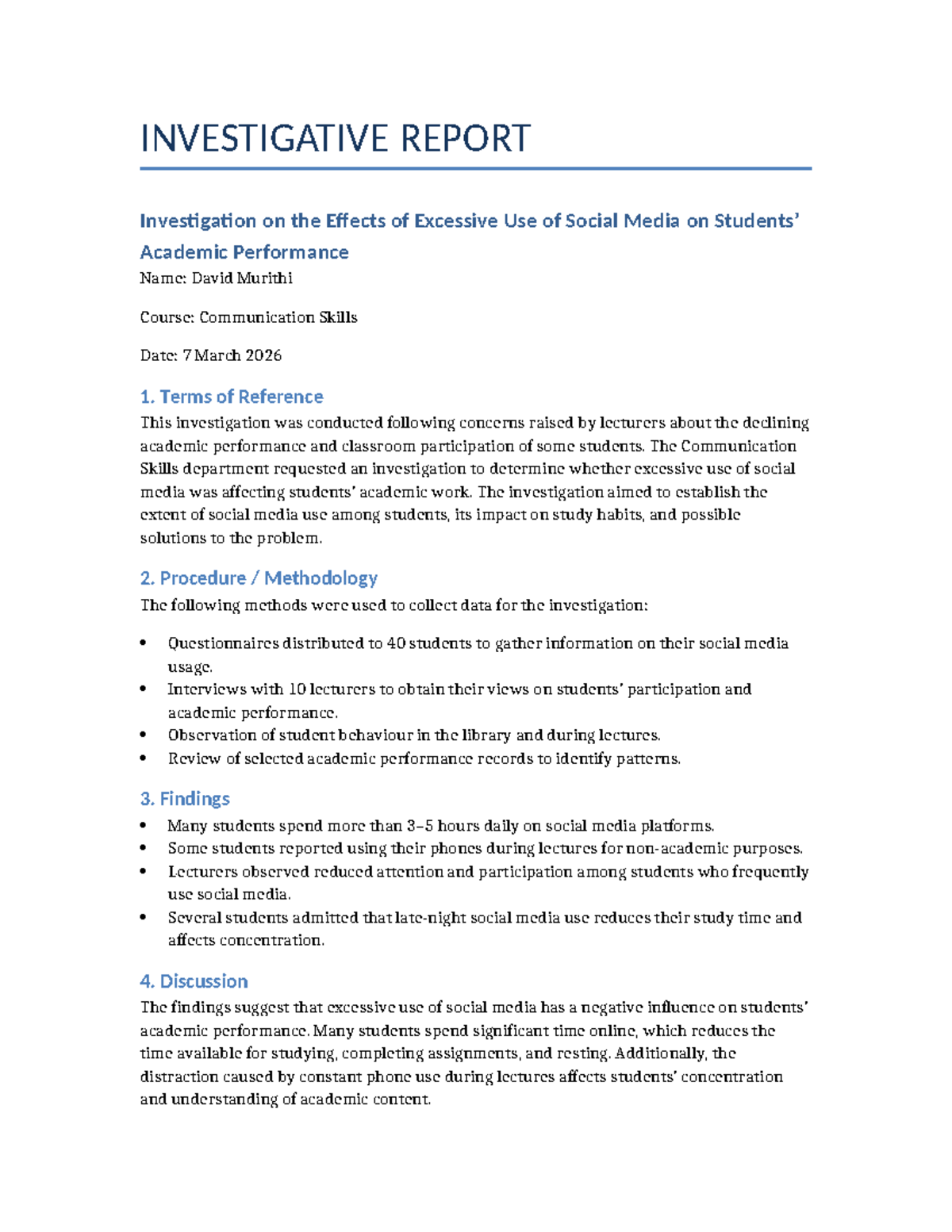 COMM 101: Investigative Report on Social Media's Impact on Academics ...
