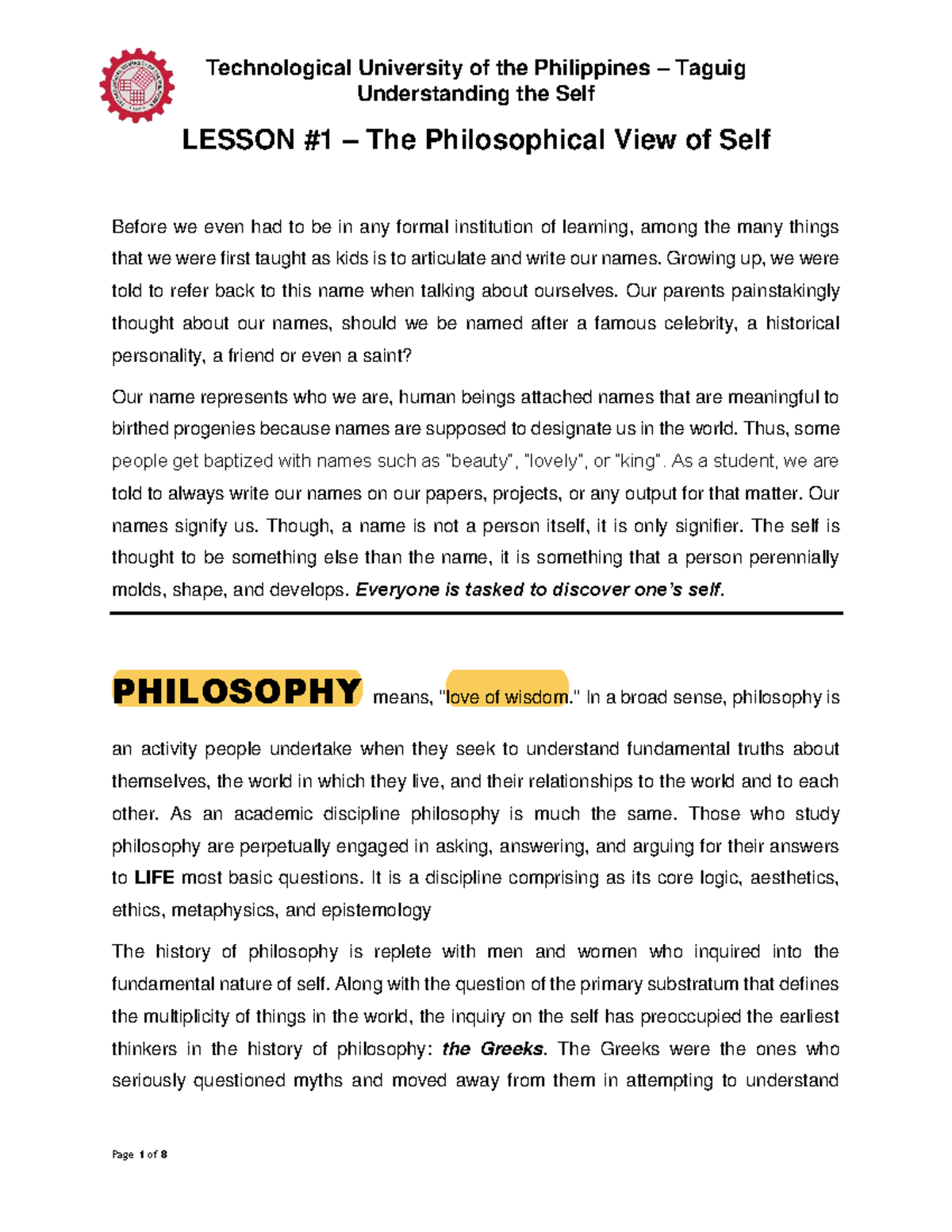 Lesson 1 - The Philosophical View of Self - Understanding the Self ...