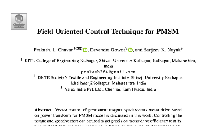 Field Oriented Control (FOC) Technique for PMSM Analysis - Studocu