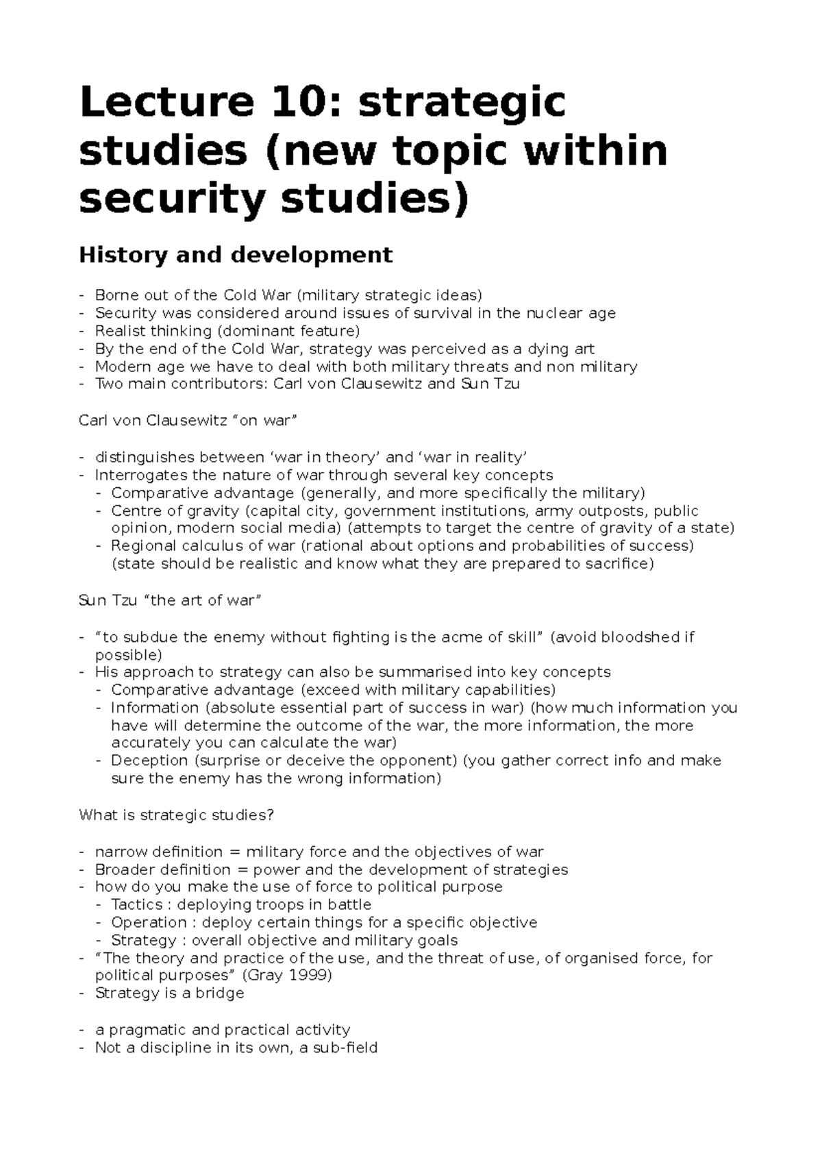 Strategic Studies (SS101) - Comprehensive Lecture Notes on Strategy ...