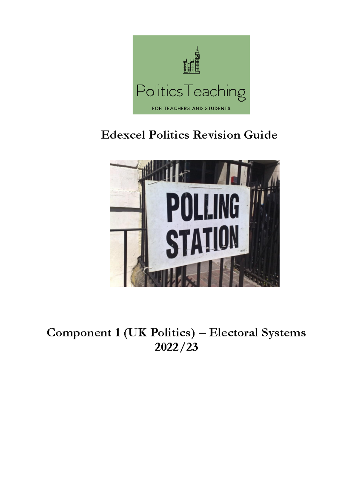 Edexcel A-Level Politics: Revision Guide on Electoral Systems (2022 ...