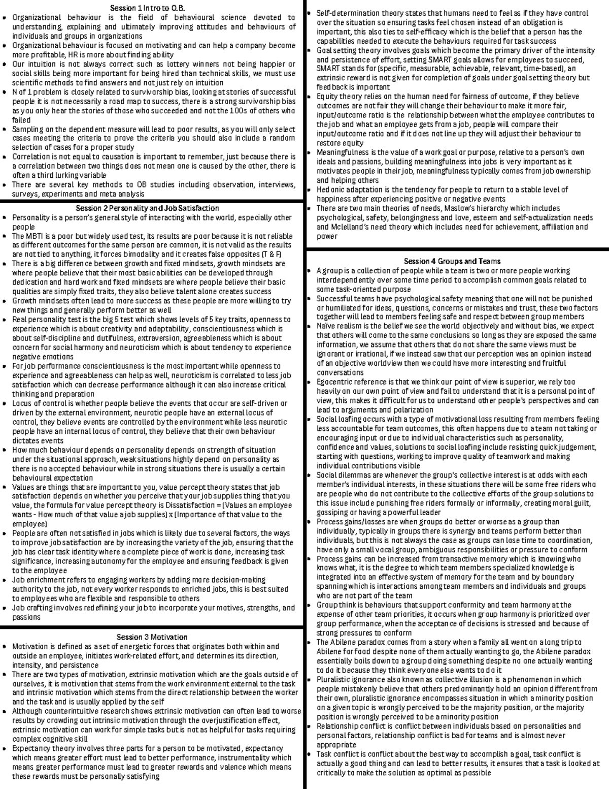 RSM260 Final Exam Cheat Sheet - Organizational Behaviour Overview - Studocu