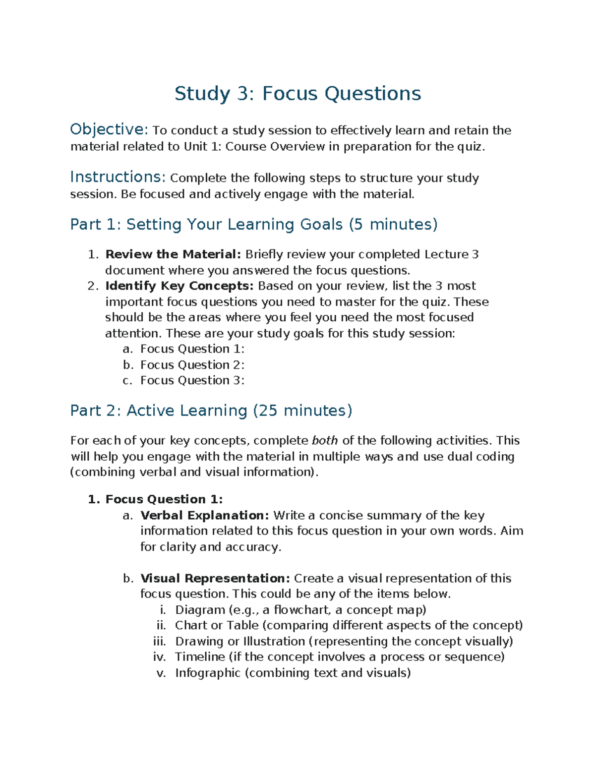 Unit 1 Study Session Guide: Quiz Prep & Focus Questions - Studocu