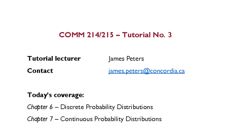 COMM Tutorial 3: Discrete & Continuous Probability Distributions - Studocu