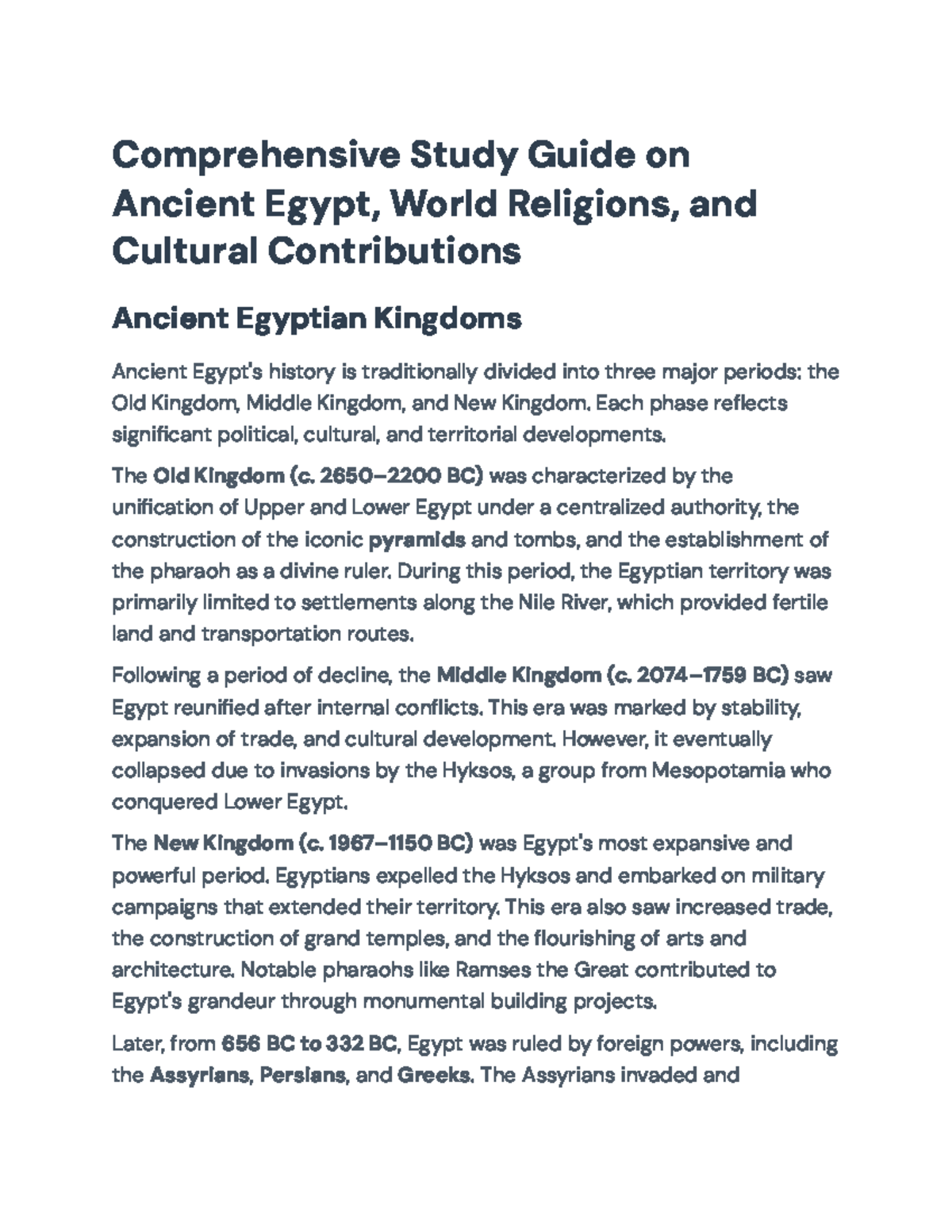 Comprehensive Study Guide: Ancient Egypt & World Religions (AH101 ...