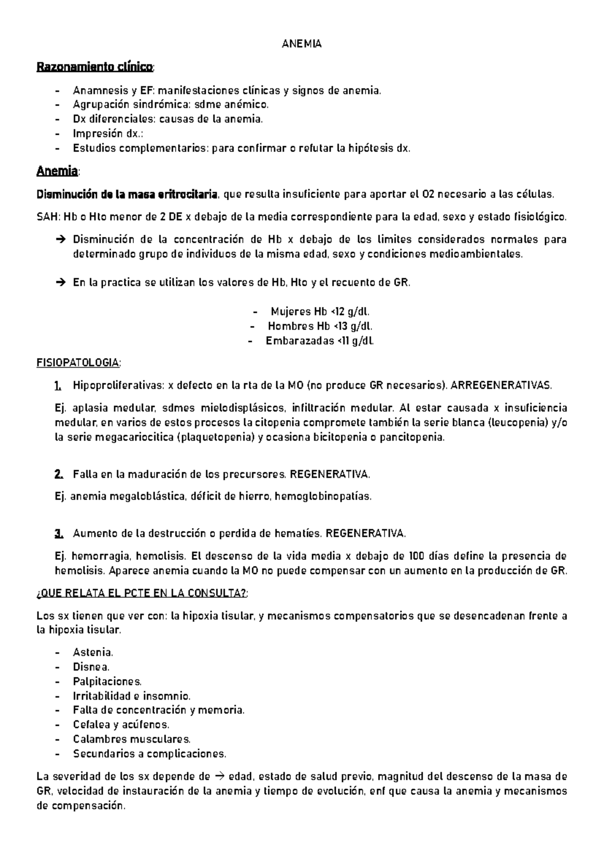 ANEMIA: Razonamiento Clínico y Diagnóstico Diferencial - Apuntes - Studocu