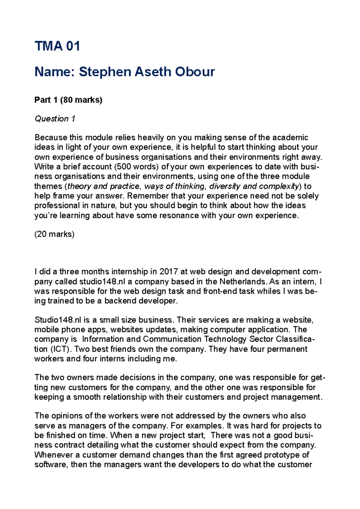 B201-TMA01: Examining Leadership Development in Business Environments ...