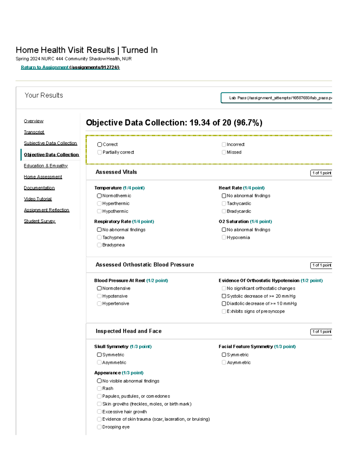 NURC 444 Spring 2024 Home Health Visit Objective Data Analysis - Studocu