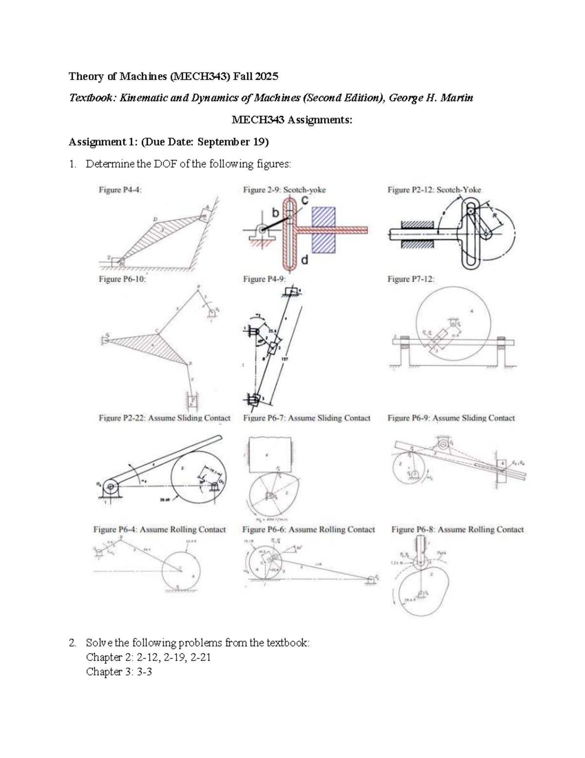MECH343 Theory of Machines: Fall 2025 Assignments Overview - Studocu