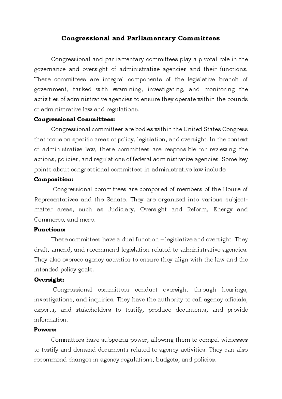 "Congressional & Parliamentary Committees: A Comparative Analysis ...