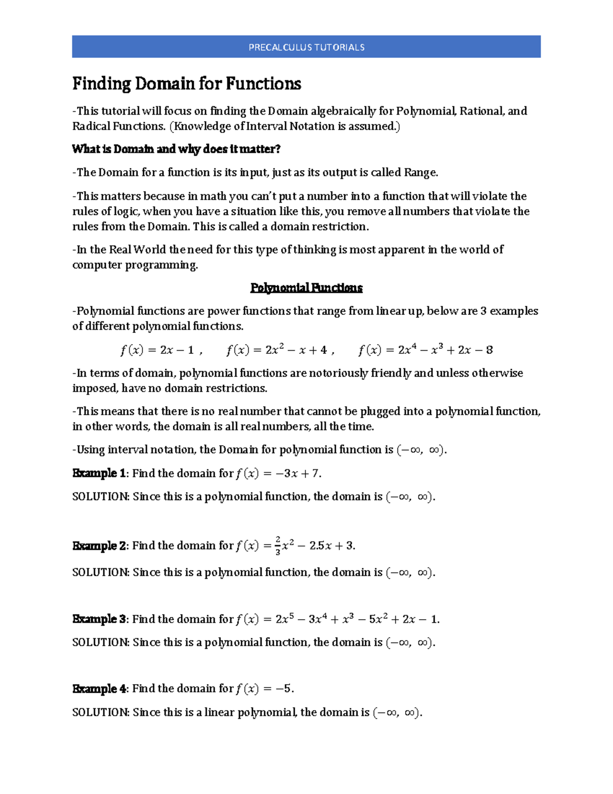 Finding the Domain of Functions: Precalculus Tutorials - Studocu