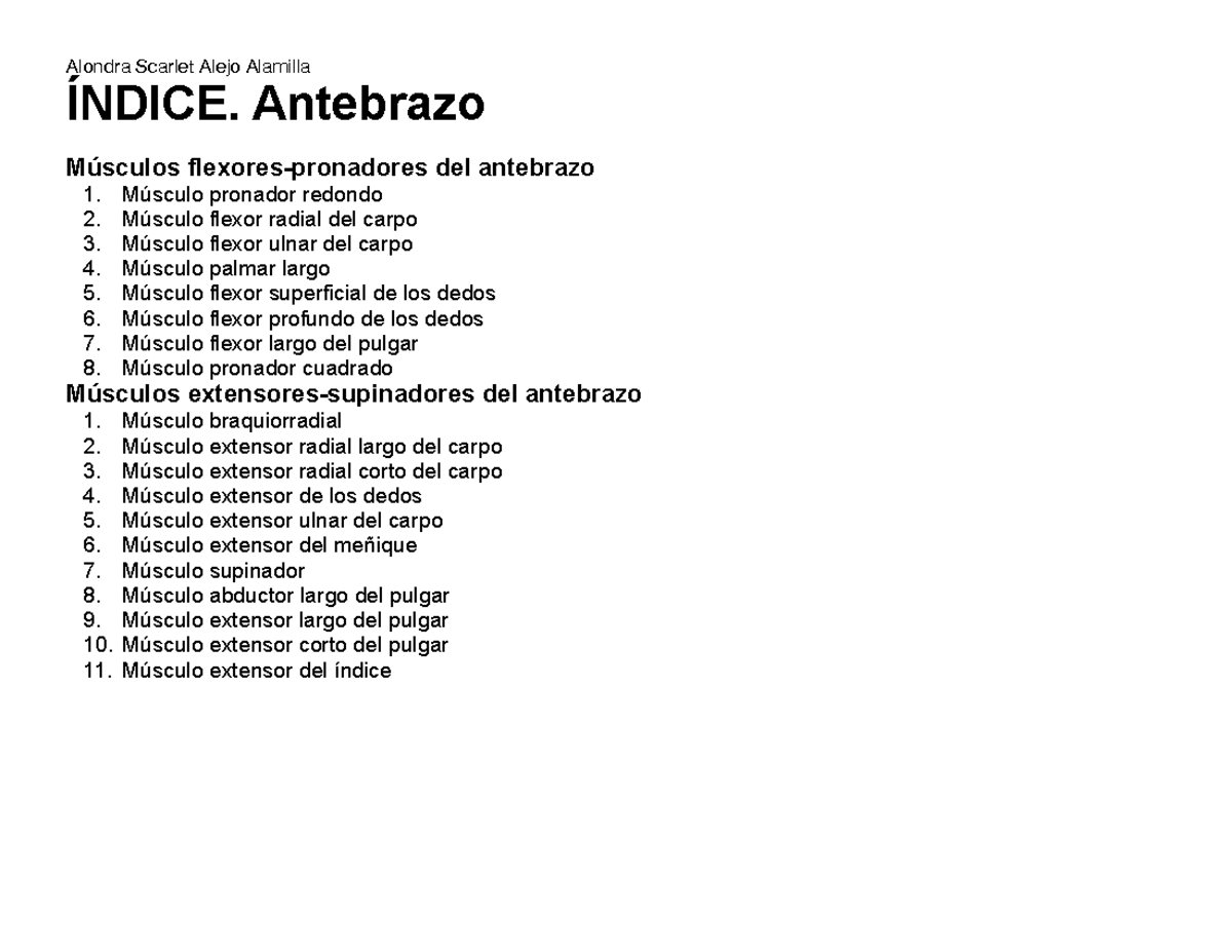 Músculos del Antebrazo: Flexores y Extensores (Curso de Anatomía) - Studocu