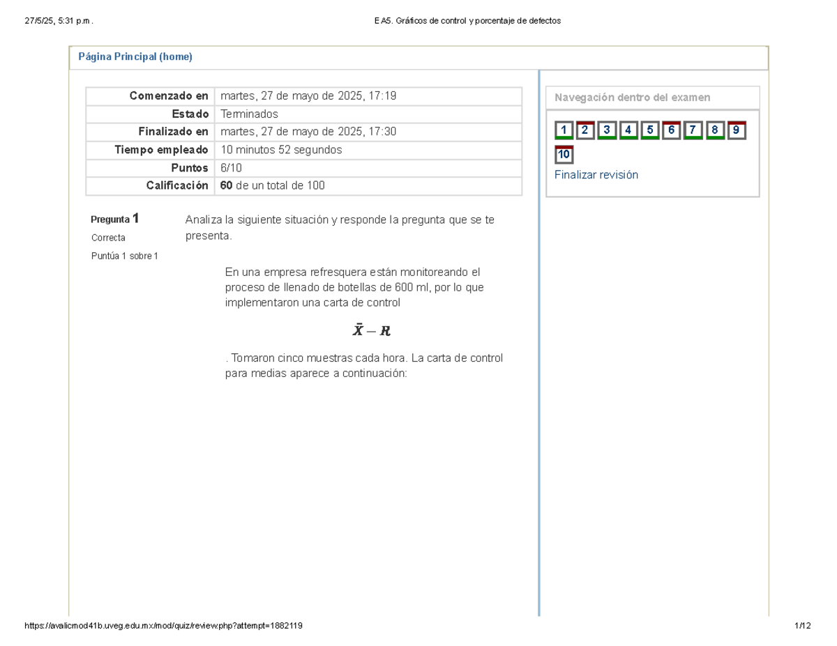 EA5. Gráficos de Control y Análisis de Porcentaje de Defectos - Studocu