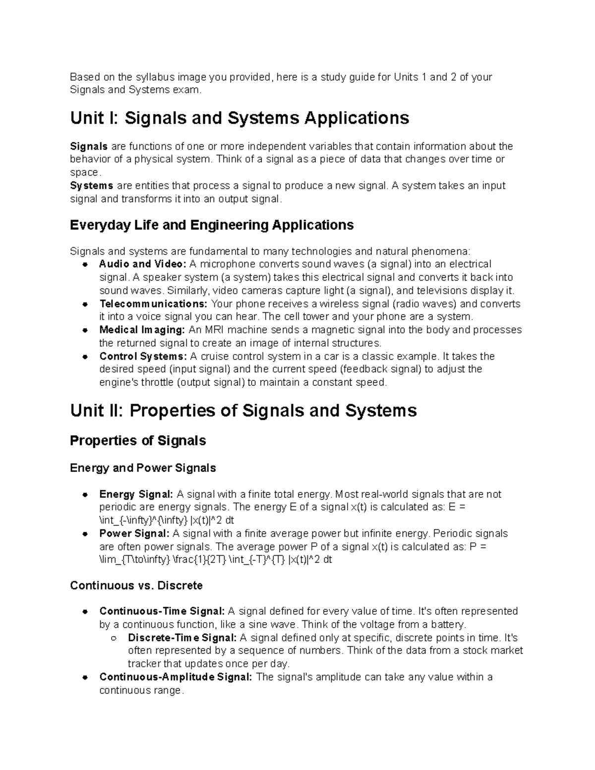 SAS-1 Study Guide: Signals & Systems Units 1 & 2 Exam Prep - Studocu