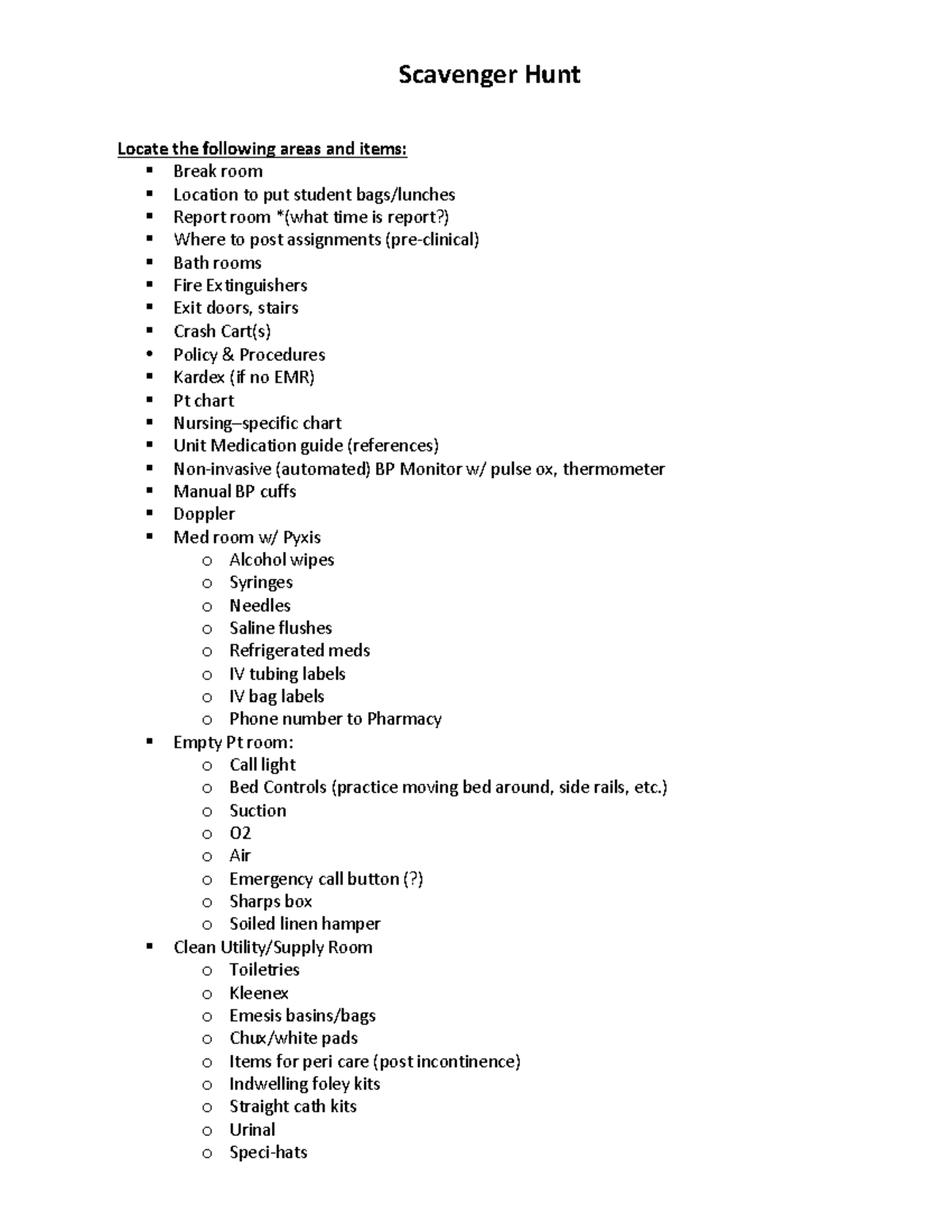 Scavenger Hunt Checklist for 2015-1: Essential Locations & Items - Studocu