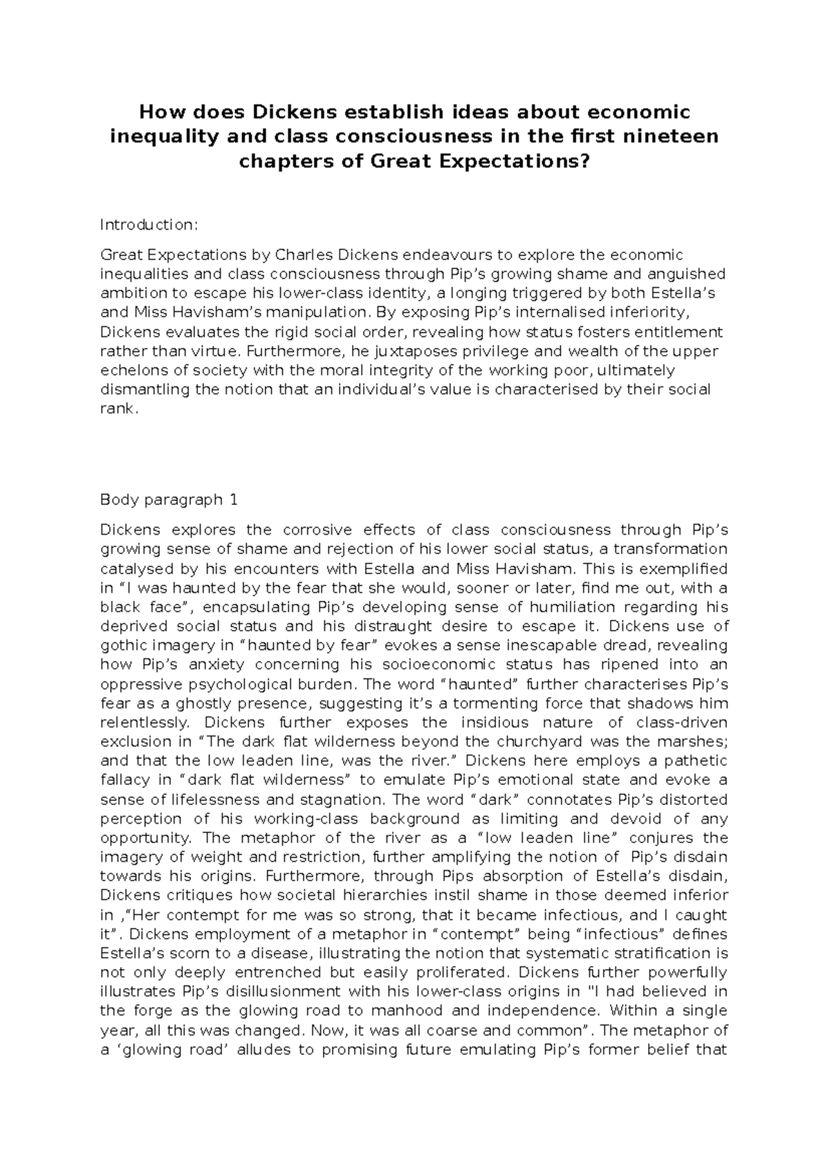 English Great Expectations Essay - How does Dickens establish ideas ...