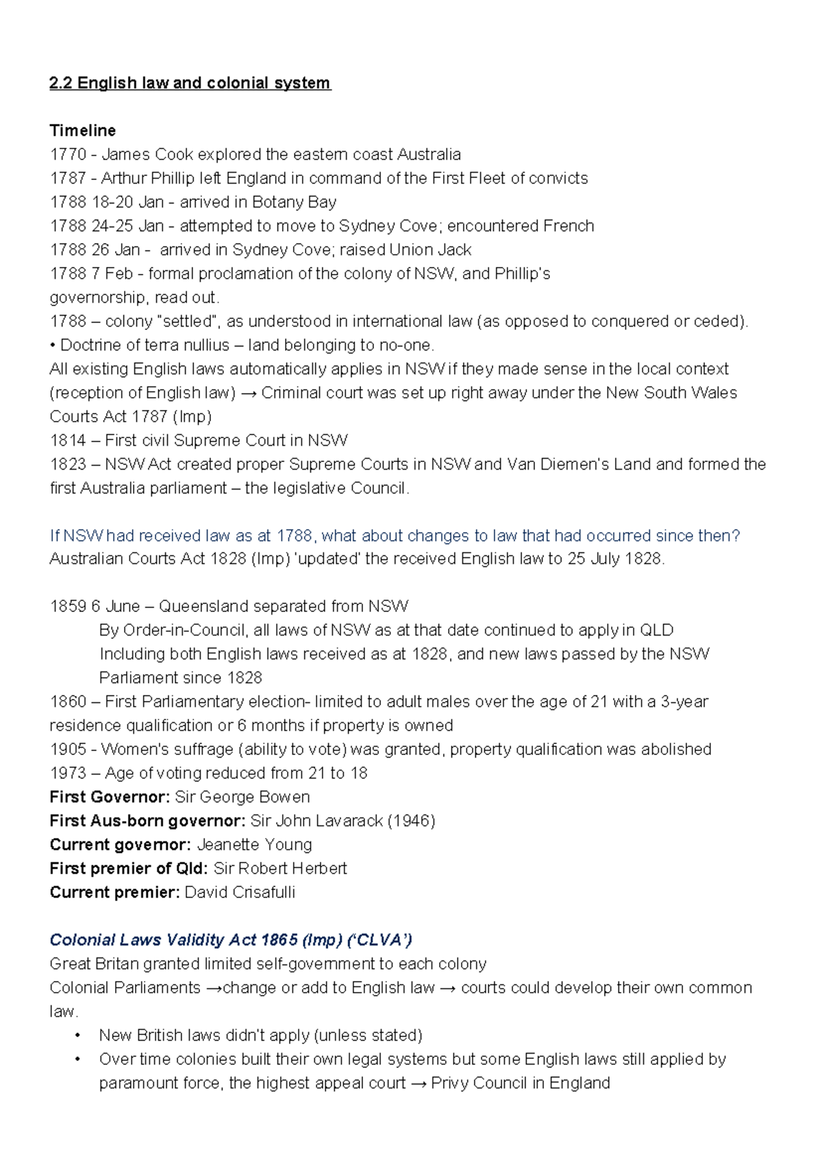 English Law & Colonial System Timeline: Key Events (1770-1973) - Studocu
