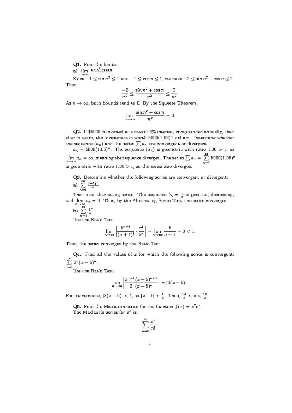 7 - Calculating Limits and Series Convergence Analysis - Studocu