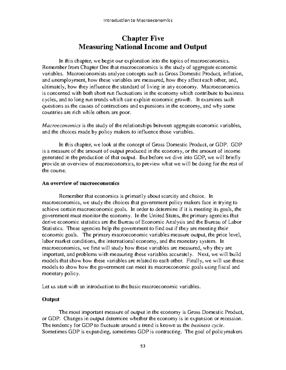 Introduction to Macroeconomics: National Income and Output Analysis ...