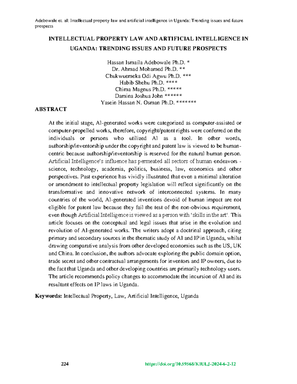 INTELLECTUAL PROPERTY LAW & AI IN UGANDA: TRENDS & FUTURE PROSPECTS ...