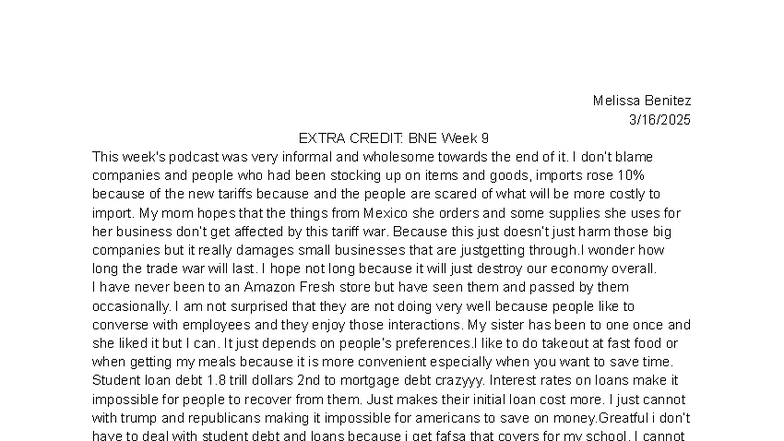 Extra Credit Reflection: BNE Week 9 Insights and Opinions - Studocu