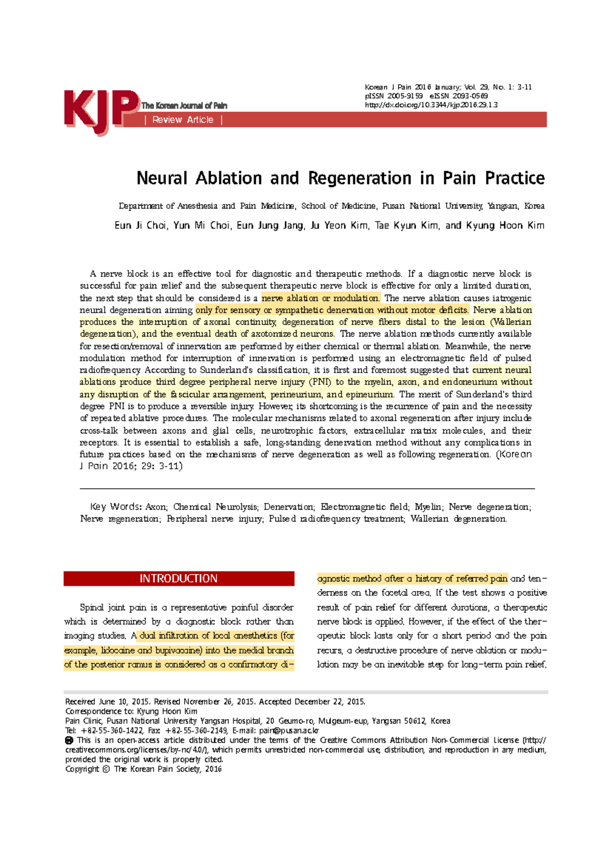 Neural Ablation and Regeneration in Pain Management: KJPain 29(1) - Studocu