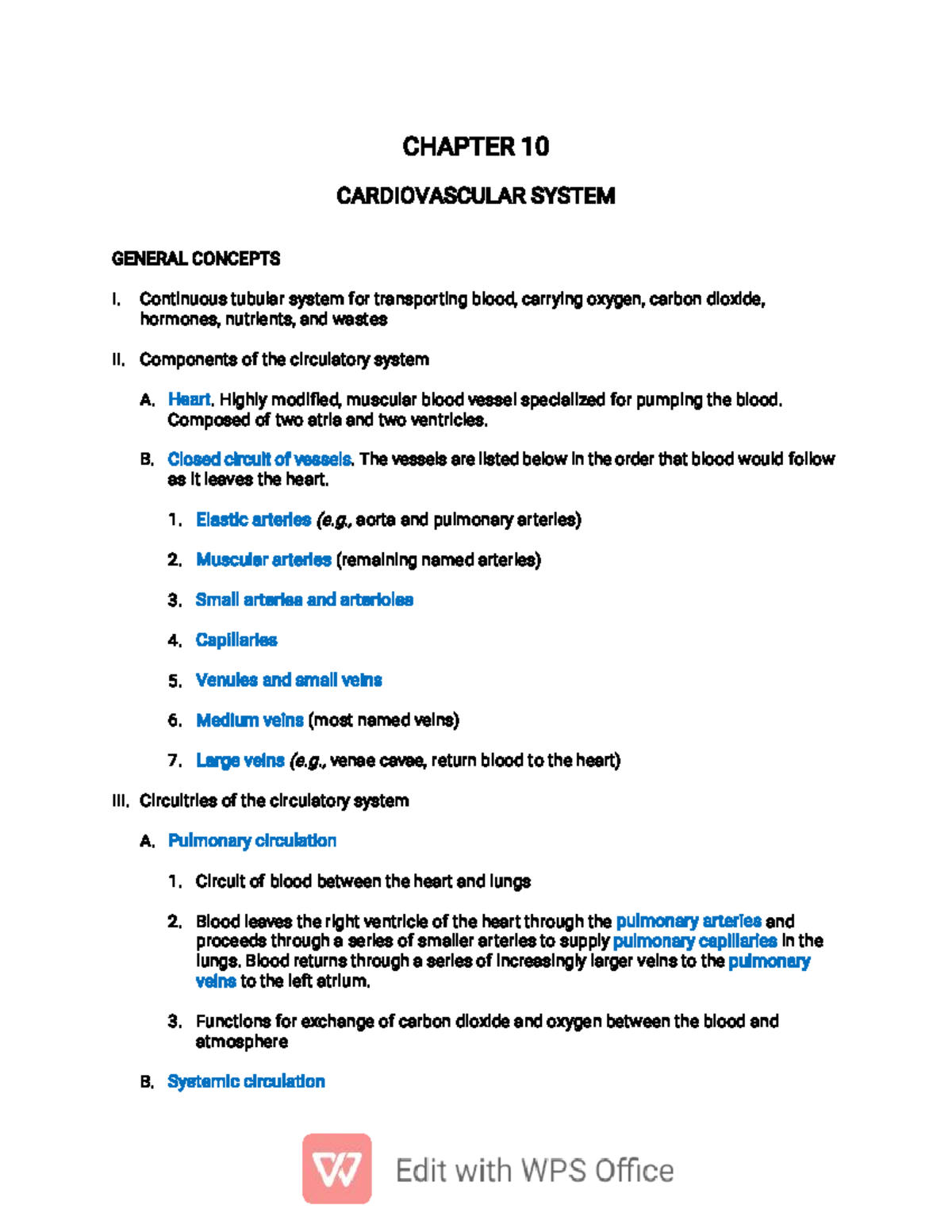 Chapter 10 - Cardiovascular System - CHAPTER 10 CARDIOVASCULAR SYSTEM ...