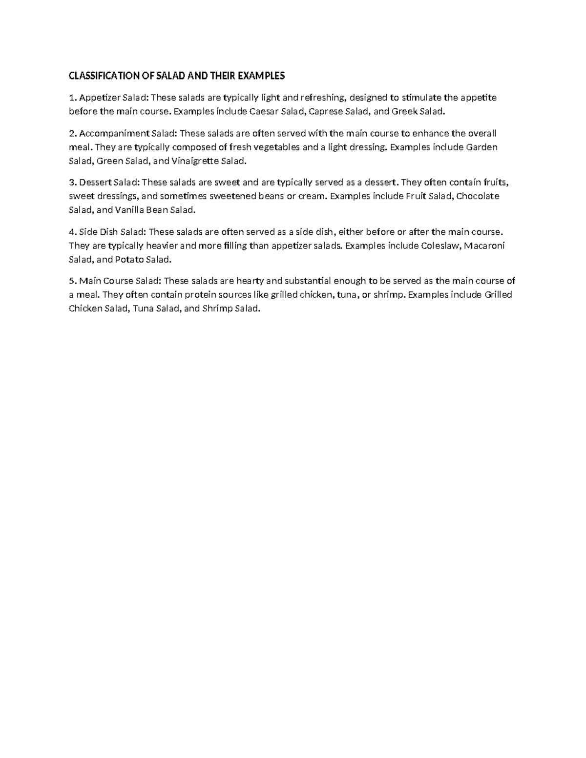 Classification of Salads: Types and Examples Explained - Studocu