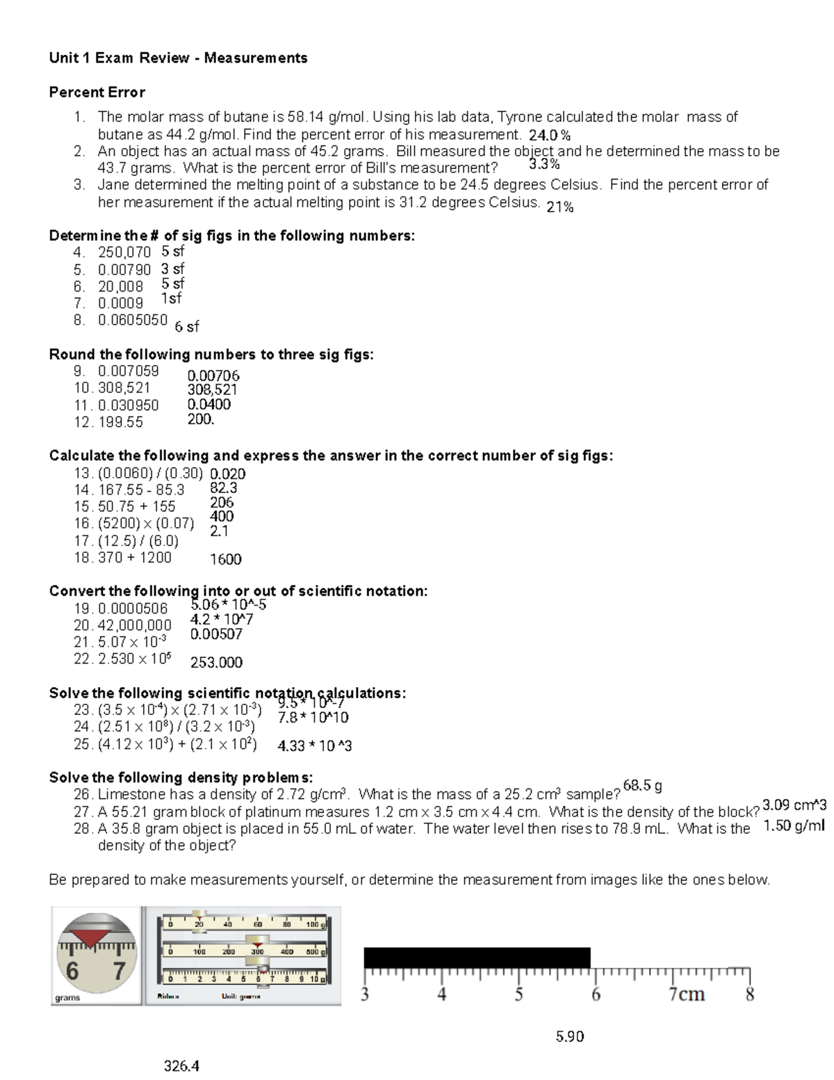 Unit 1 Exam Review - Measurements - Percent Error & Sig Figs - Studocu