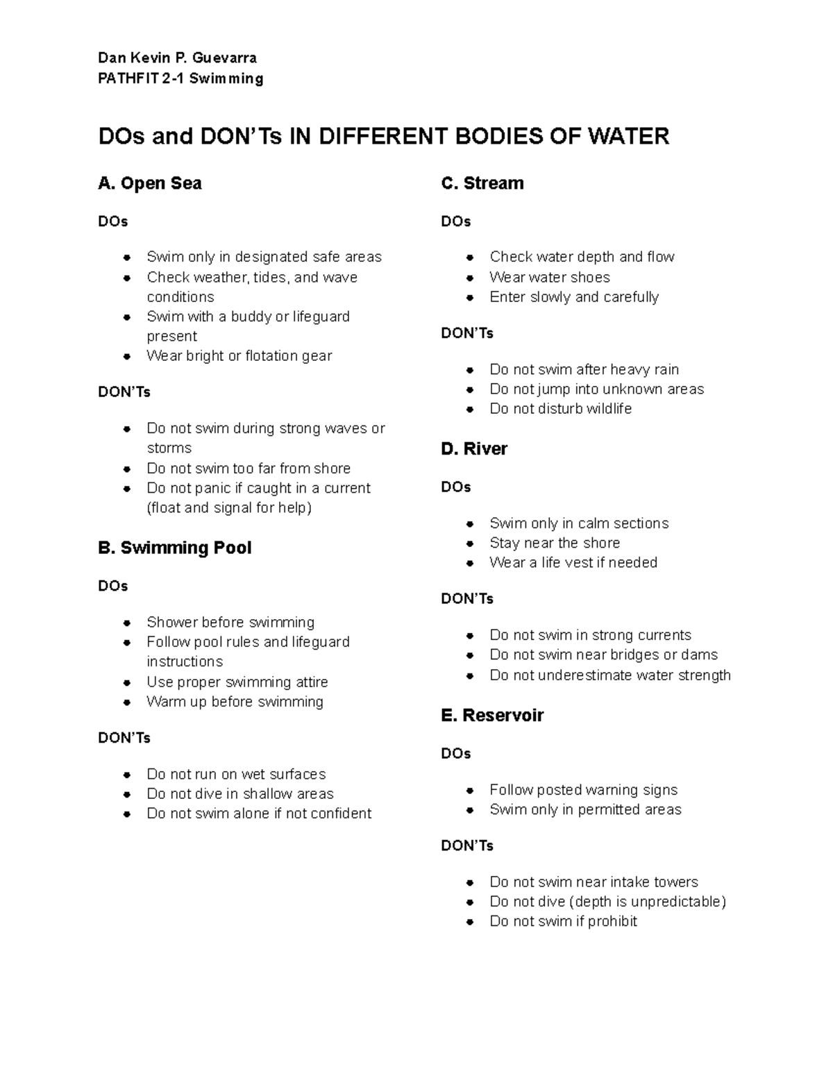 Guevarra PATHFIT 3 Swimming: Safety Tips & History Overview - Studocu