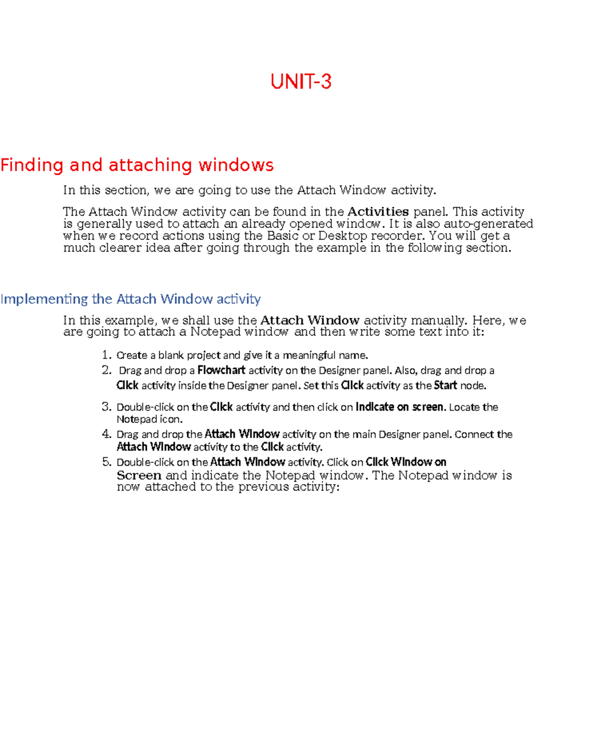 UNIT-3,4 - RPA: Attaching Windows & Control Activities Guide - Studocu
