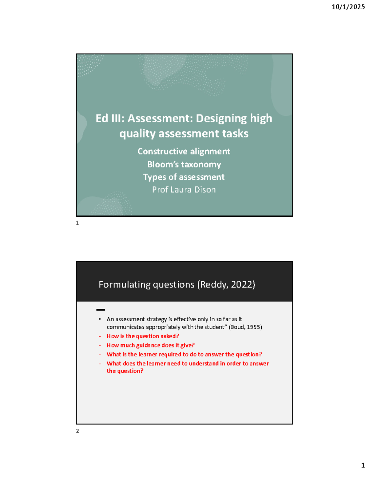 Ed III: Designing High-Quality Assessment Tasks - Strategies & Principles - Studocu
