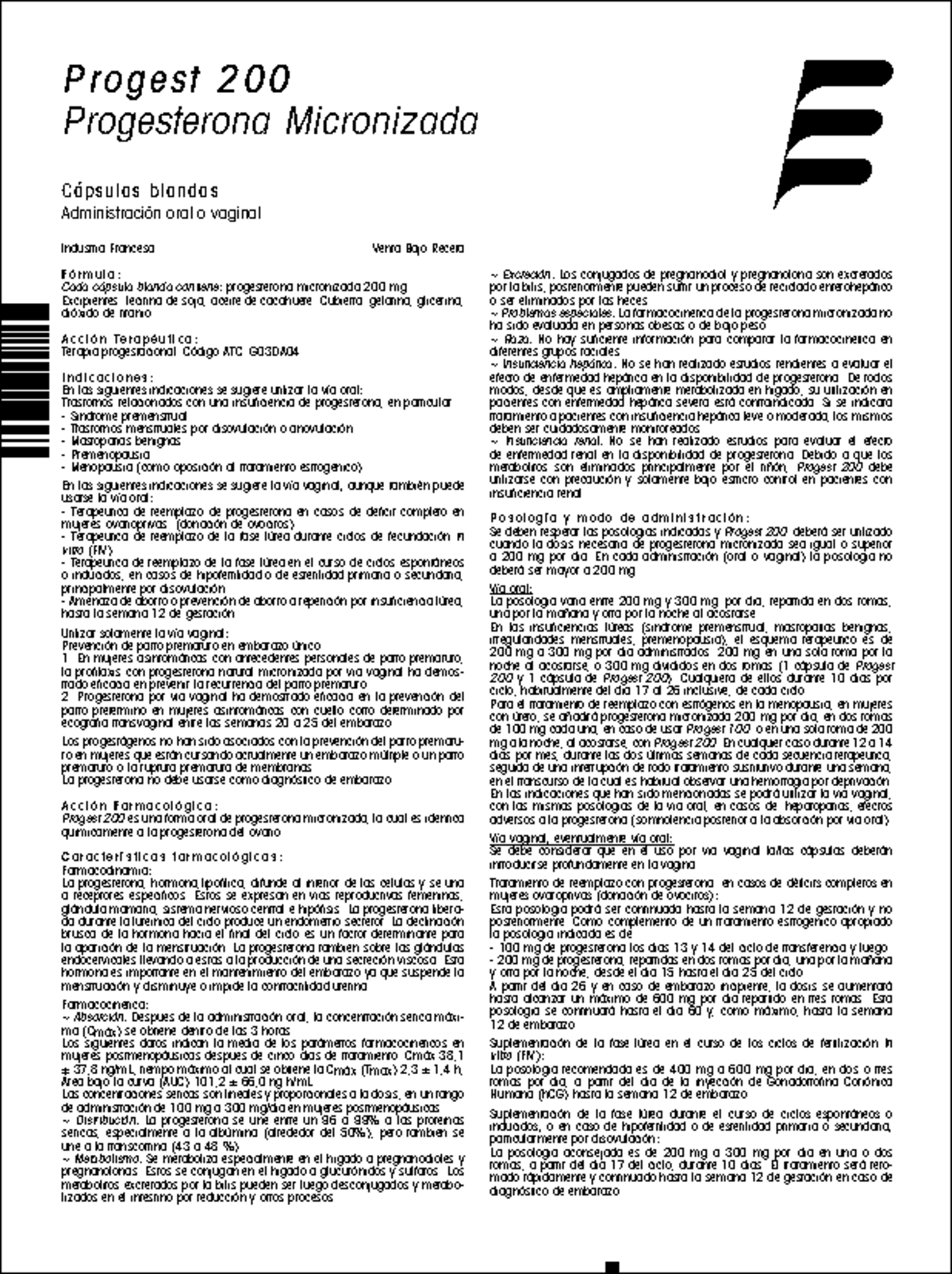 Progest 200 Prospecto ELEA - F ó r m u l a : Cada cápsula blanda ...