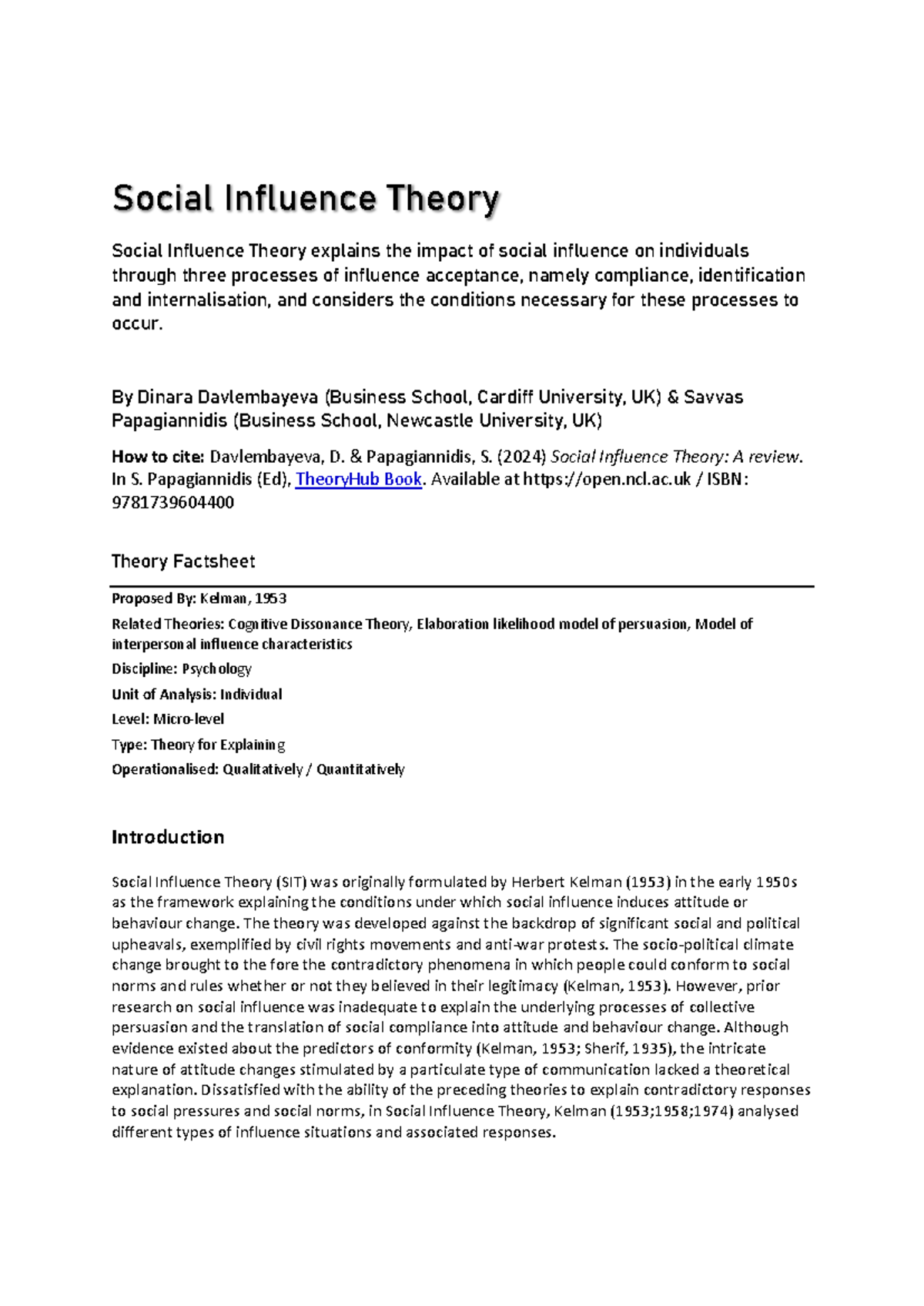 Social Influence Theory (SIT): Understanding Compliance, ID ...