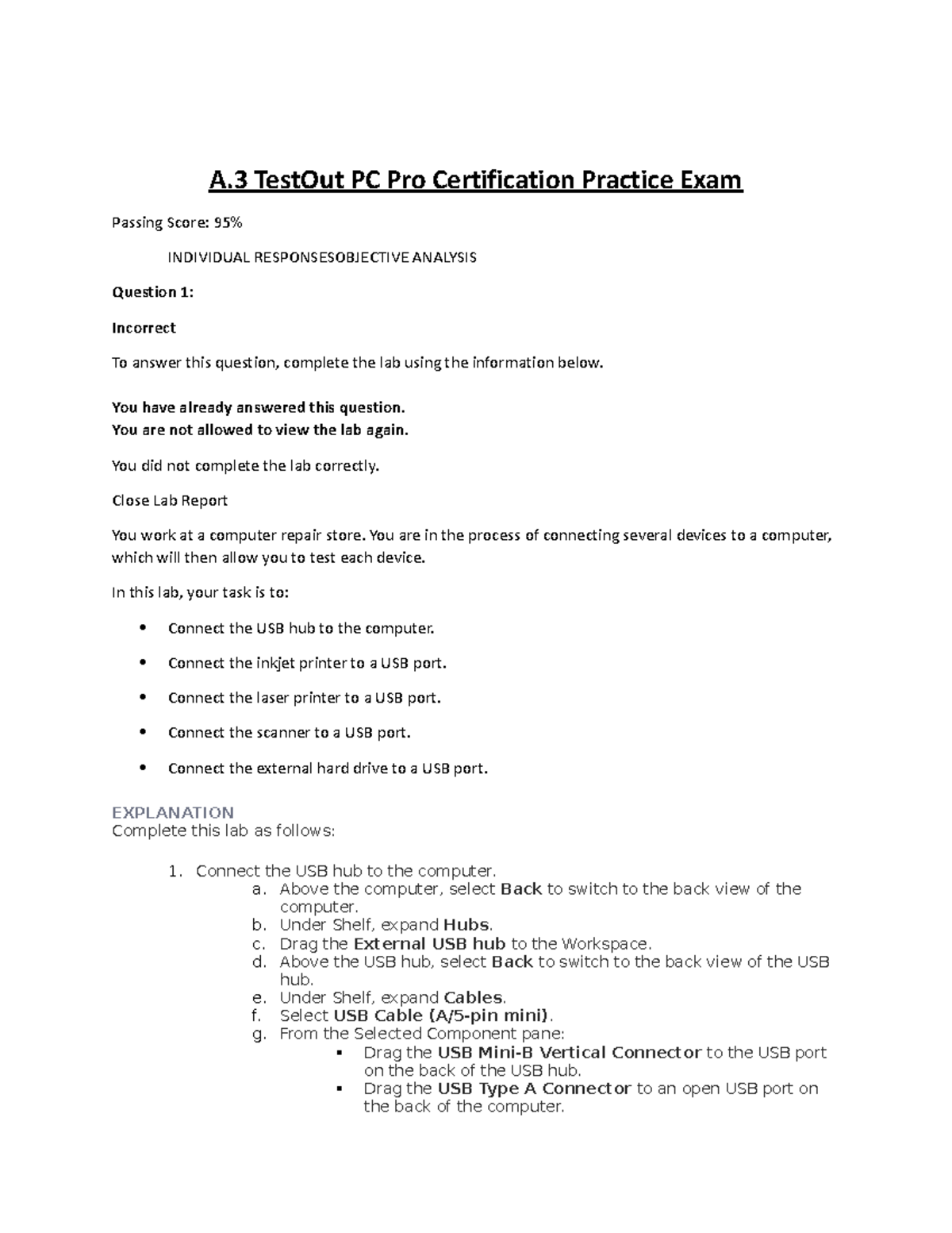 A.3 TestOut PC Pro Cert Practice Exam Lab Solutions and Analysis - Studocu