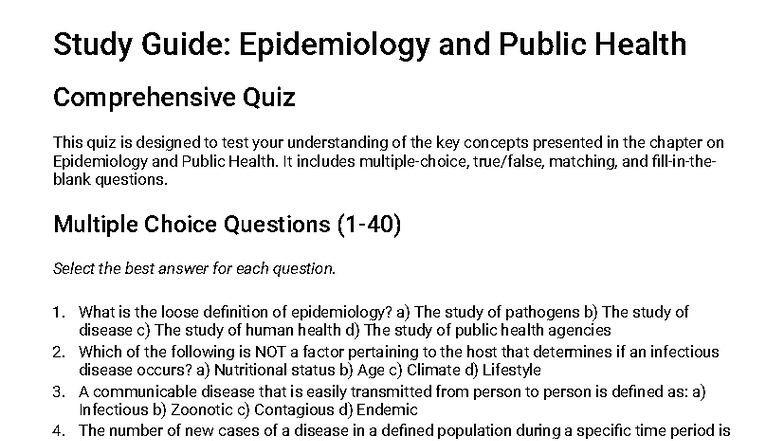 Epidemiology & Public Health Quiz Study Guide (I3i) - Studocu