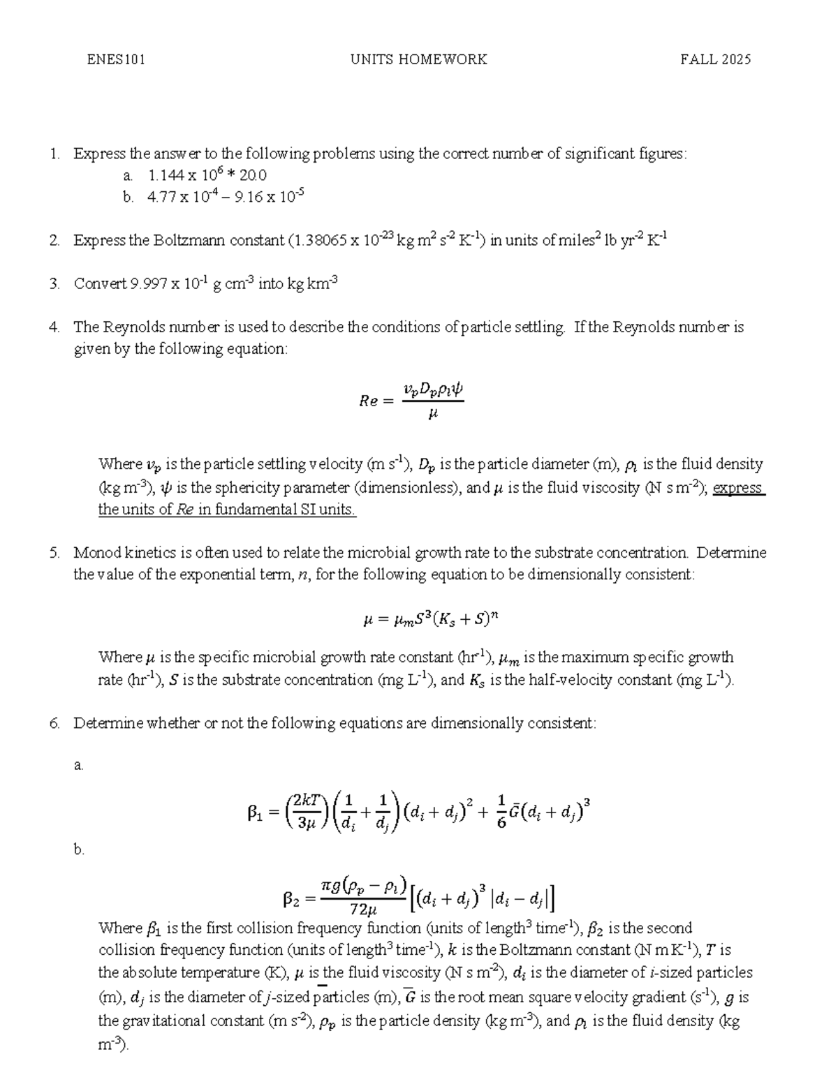ENES101 Homework: Significant Figures & Dimensional Consistency - Studocu