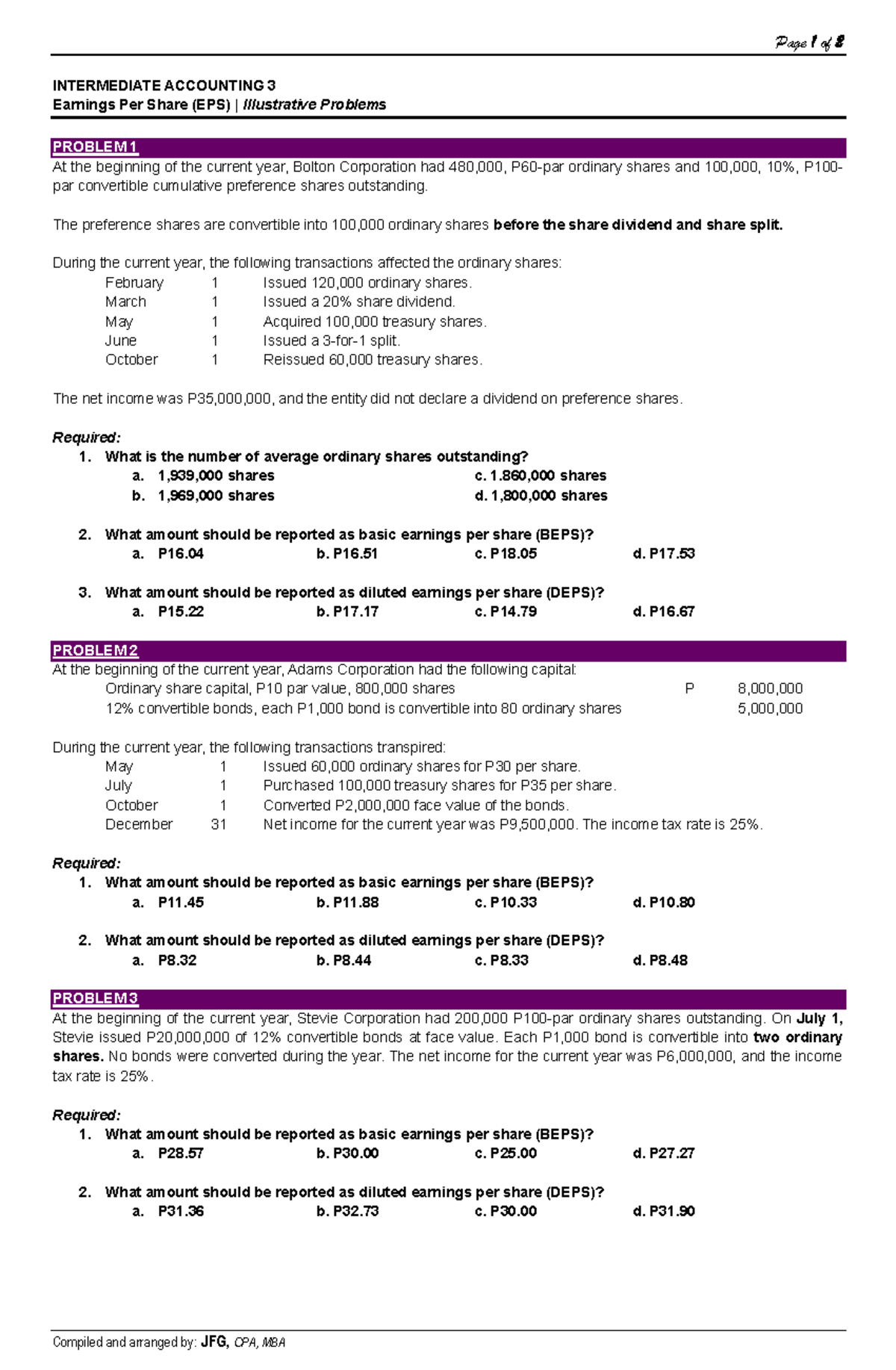 INTERMEDIATE ACCOUNTING 3: EPS Illustrative Problems & Solutions - Studocu
