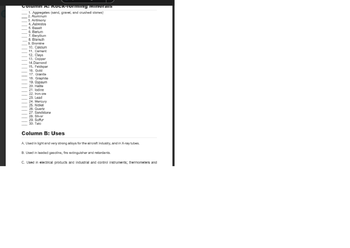 Rock Forming Minerals Worksheet: Key Minerals and Their Uses - Studocu