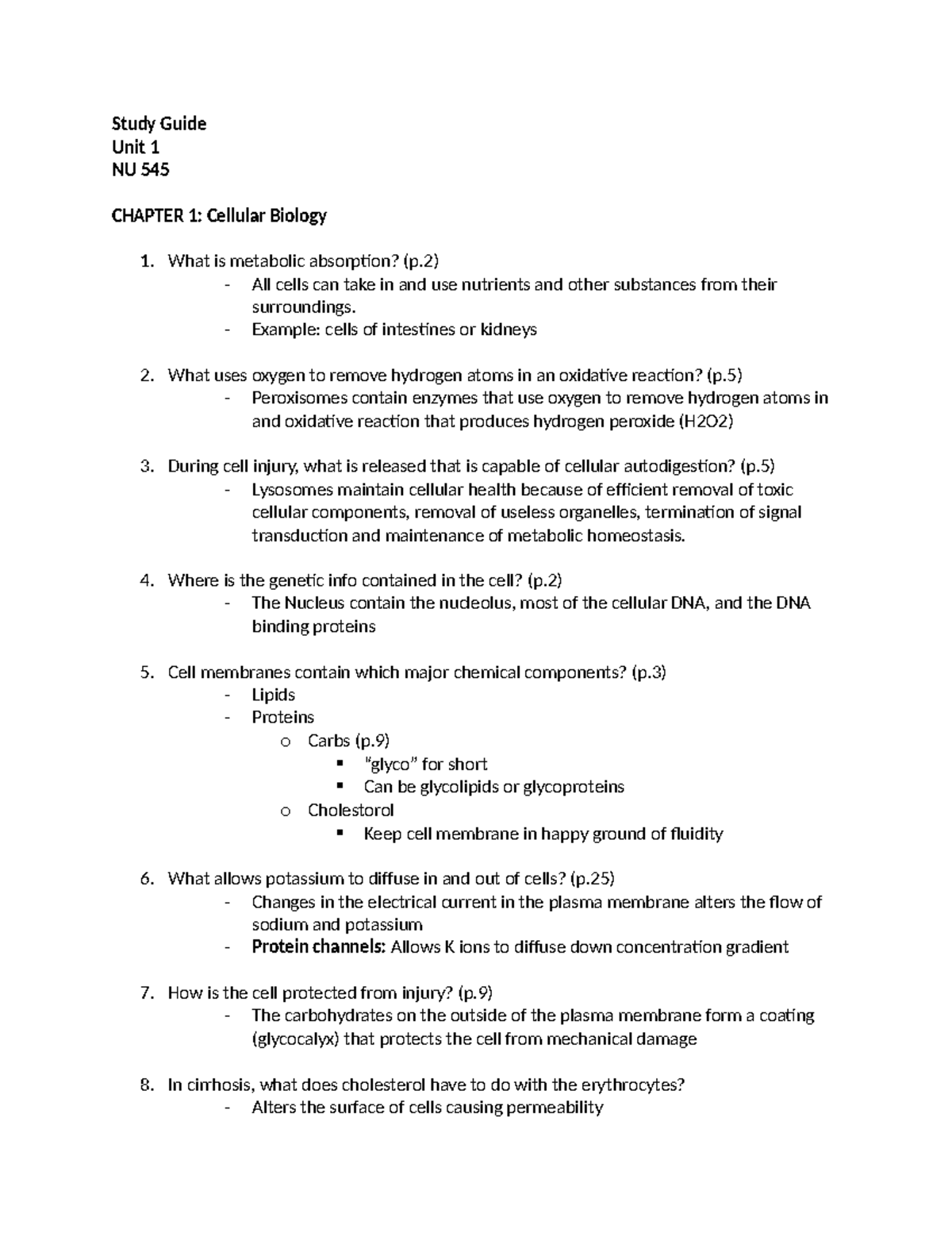 Unit 1 study guide - Summary Physio-Patho Basis of Adv Nsg - Study ...