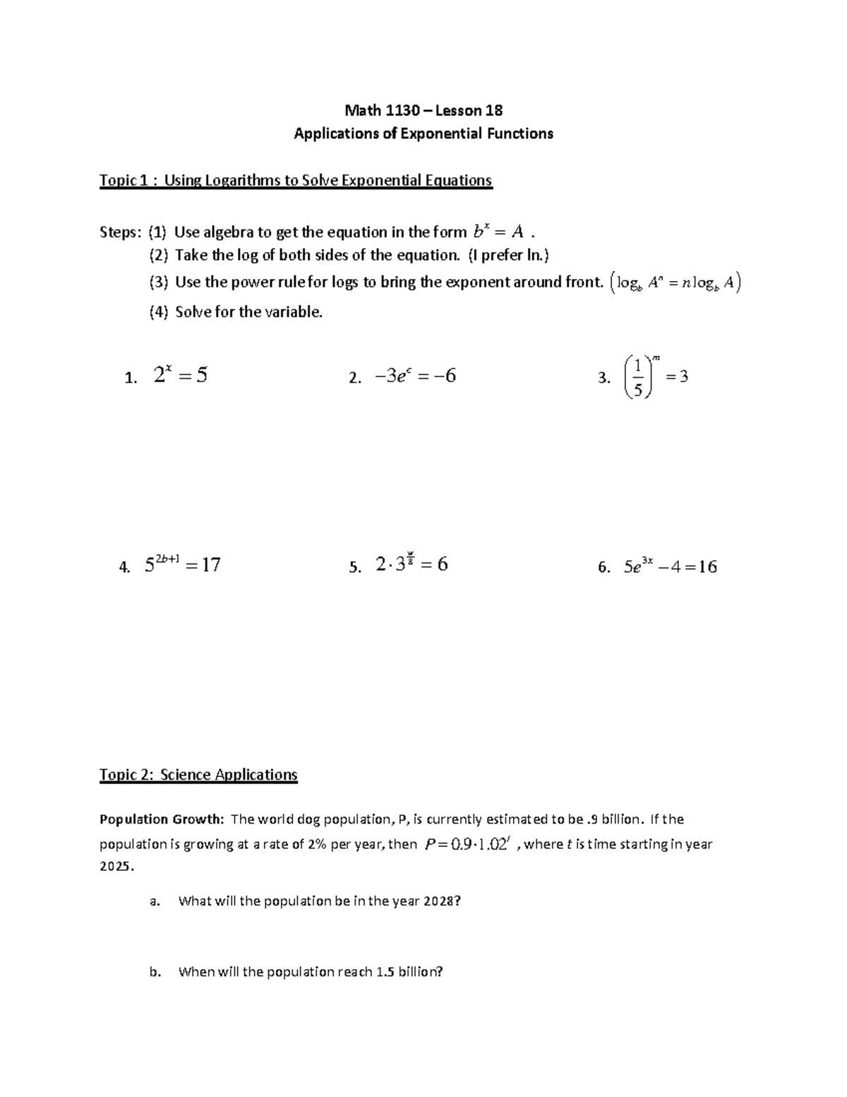 Math 1130 – Lesson 18: Applications of Exponential Functions - Studocu