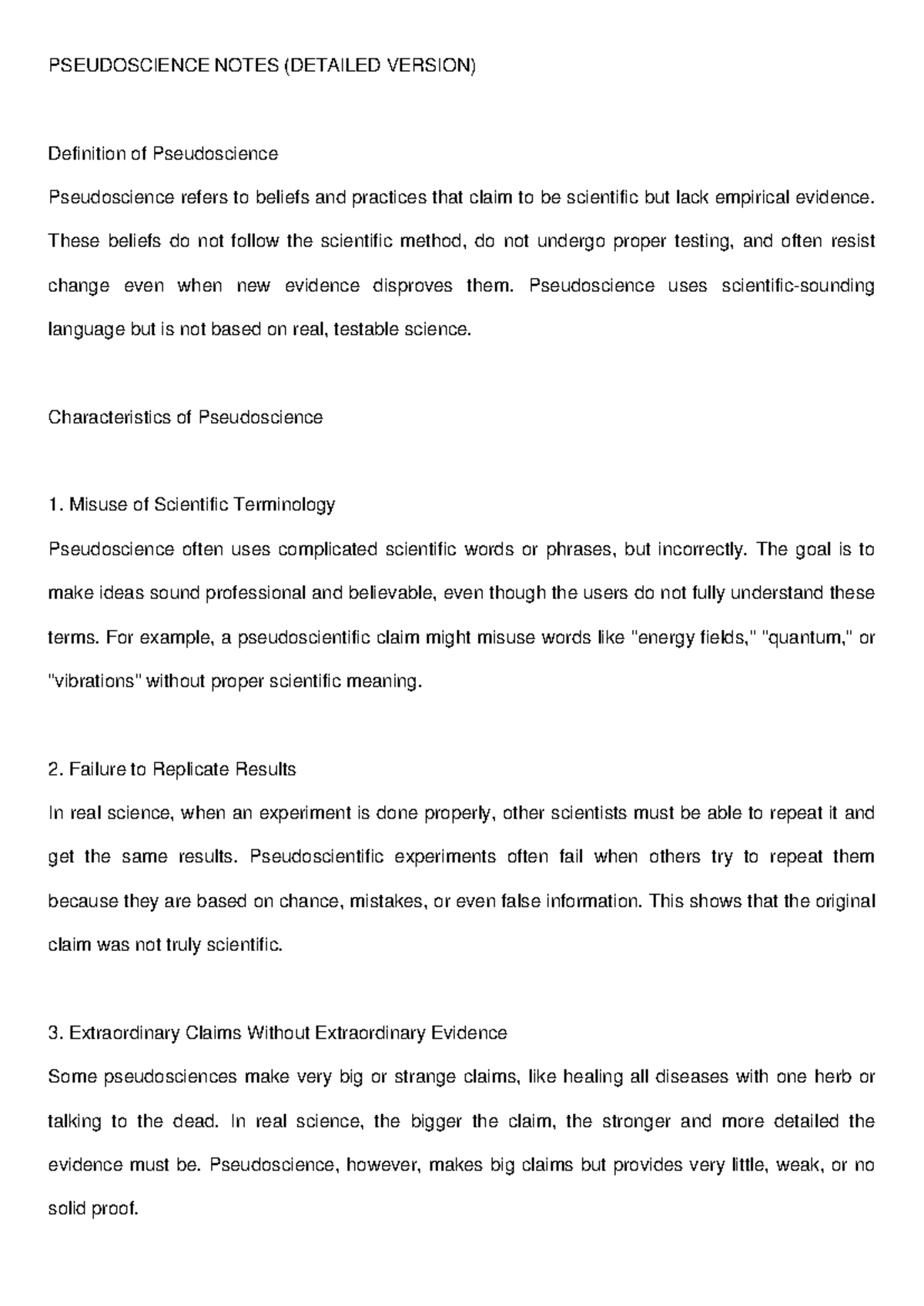 PSEUDOSCIENCE NOTES (DETAILED VERSION) - Key Characteristics & Issues ...