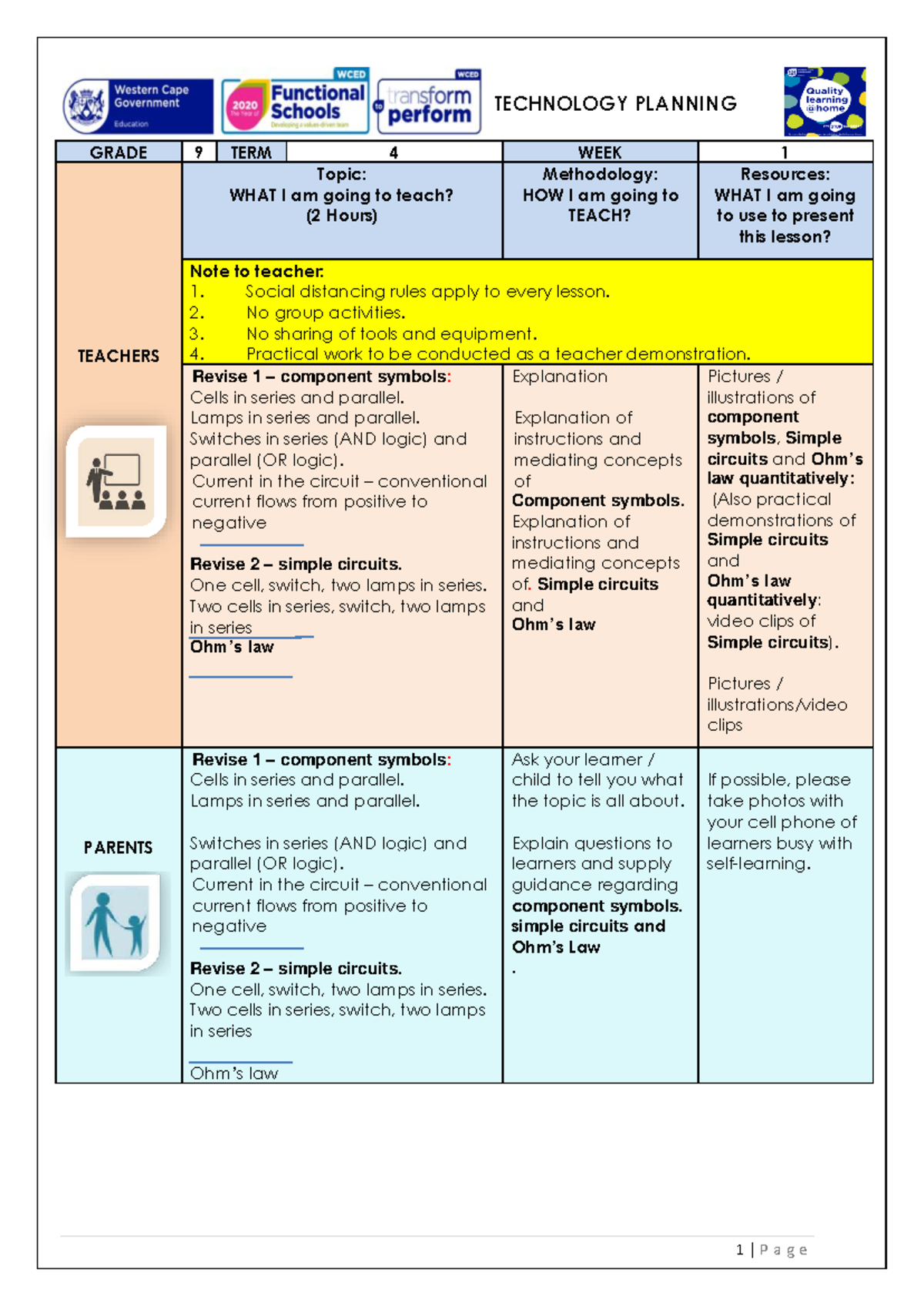 Lesson Plan Gr9 Technology T4: Teaching Simple Circuits and Components ...
