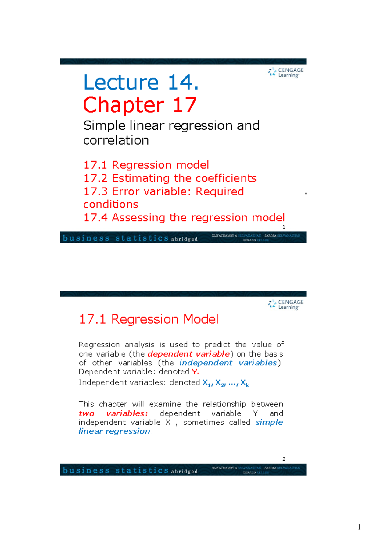 Lecture 14 - Simple Linear Regression & Correlation Analysis - Studocu
