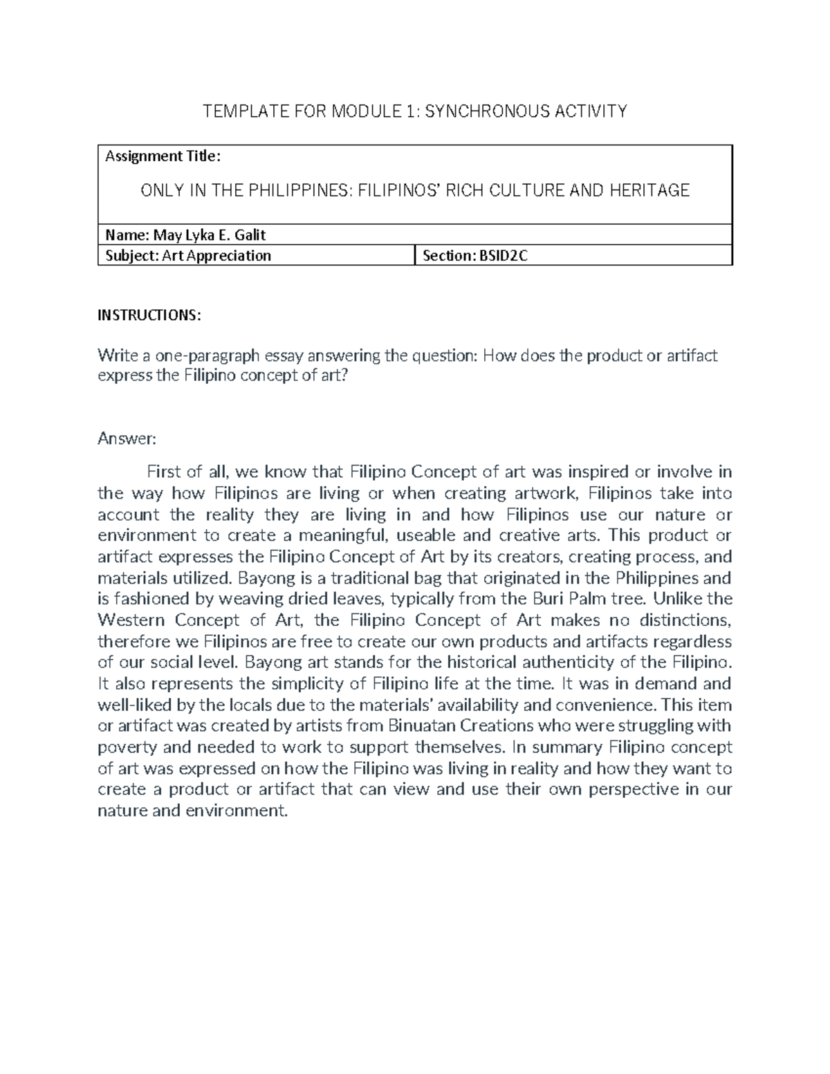 subject references - TEMPLATE FOR MODULE 1: SYNCHRONOUS ACTIVITY Assignment Title: ONLY IN THE ...