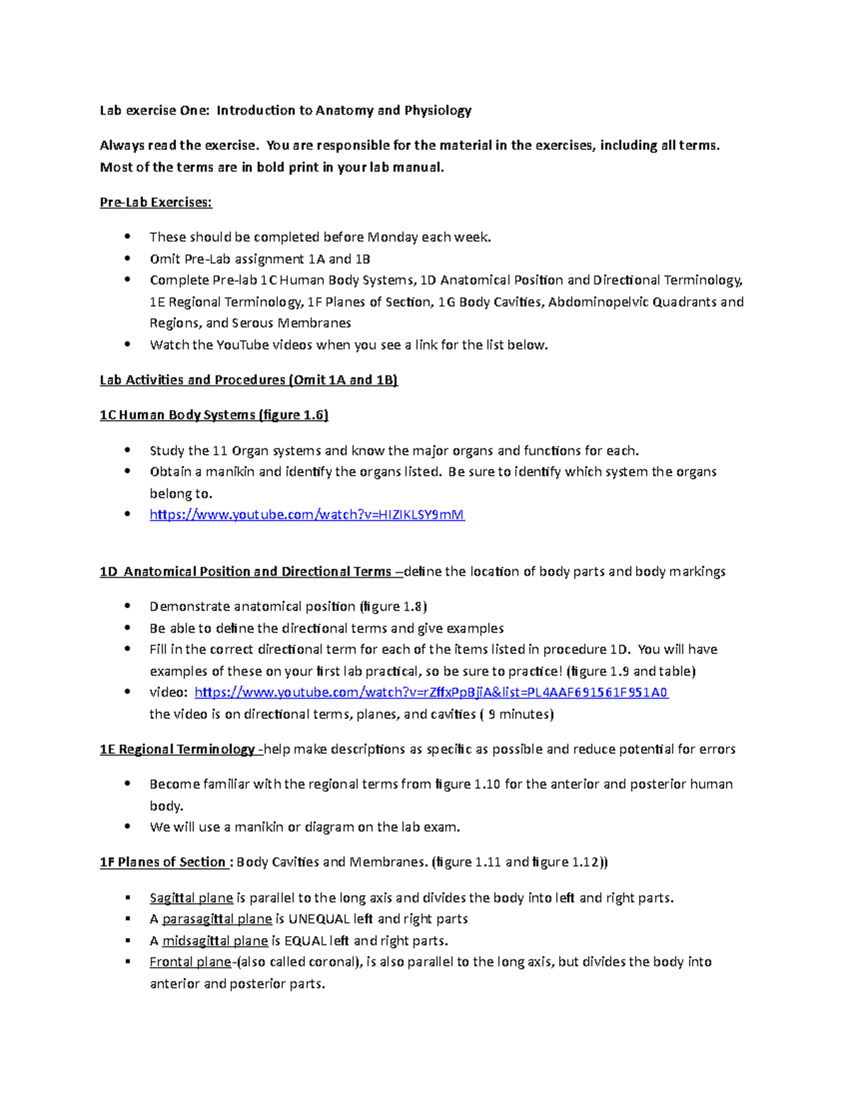 A&P 101 - Exercise 1: Intro to Anatomy & Physiology Study Guide - Studocu
